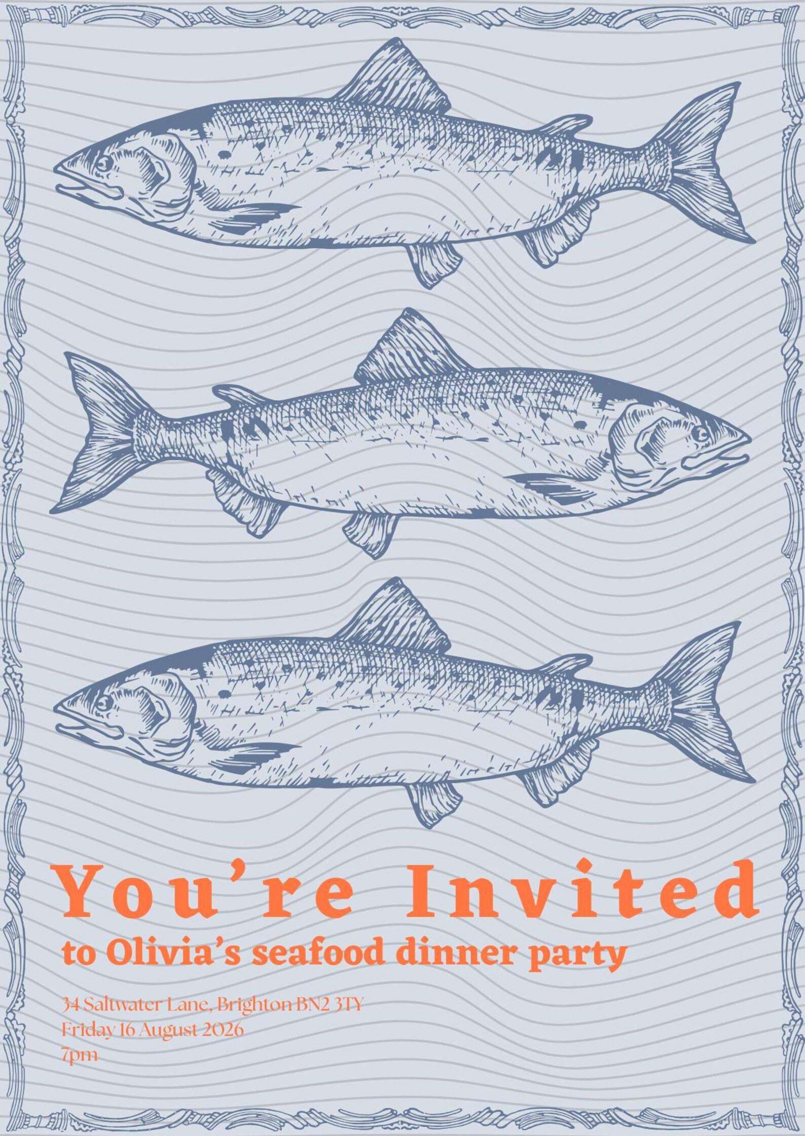 Seafood Dinner Party! Editable Invitation Card – Canva Template – Blue ...