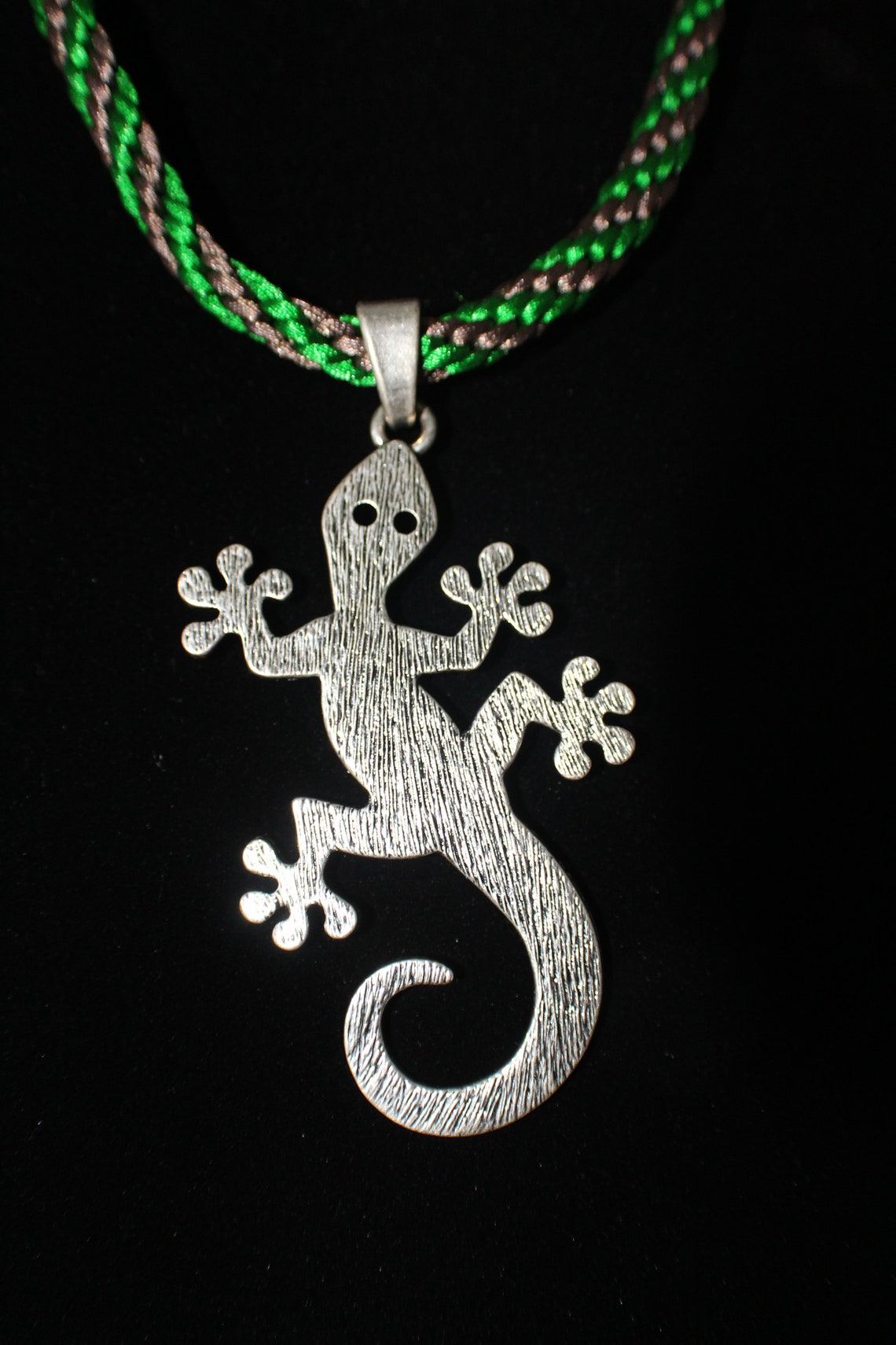 Gecko Lizard Pendant Kumihimo Necklace, Large Pendant Necklace ...