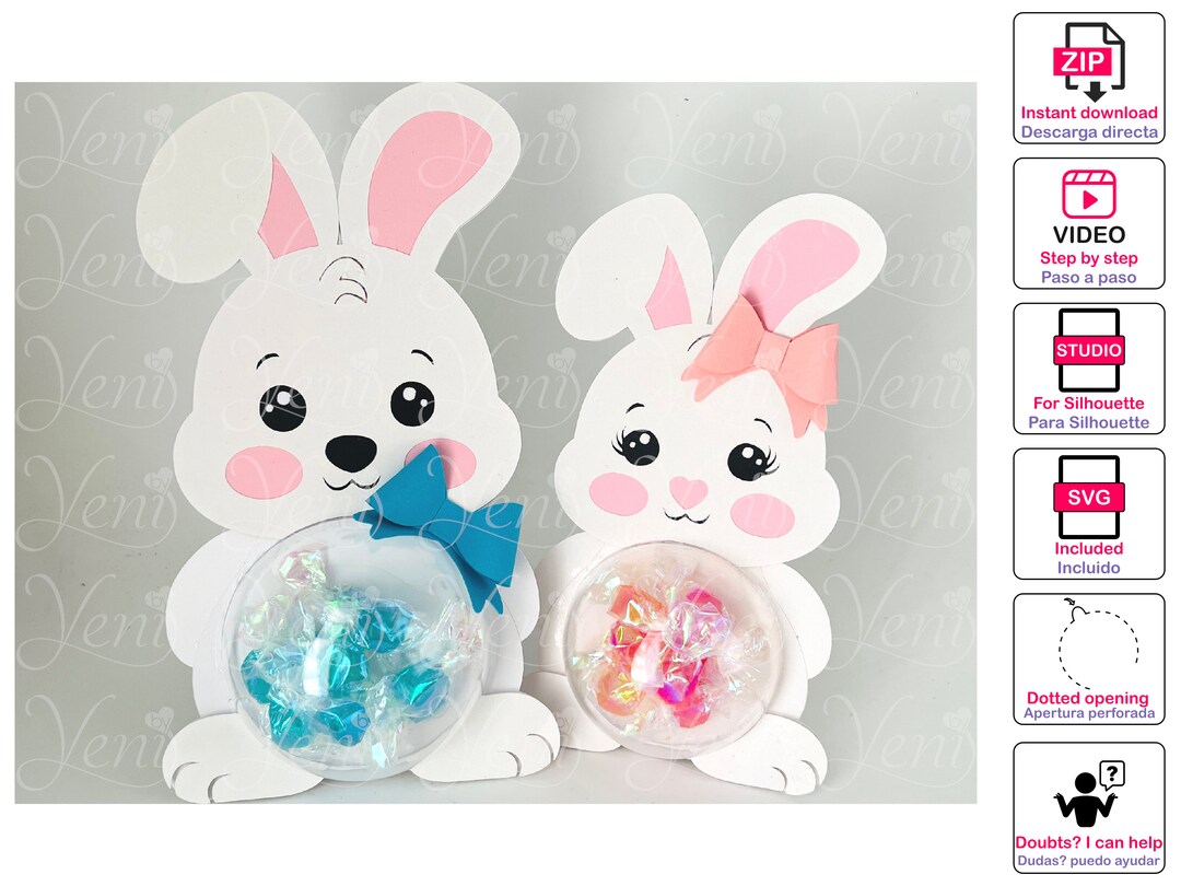 WITH Dotted Opening Easter Bunnies Candy Holder Digital Files Candy Svg ...