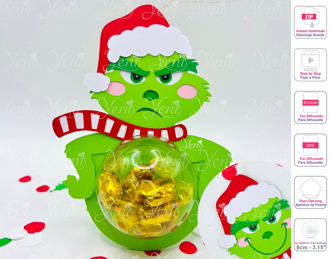 Christmas Grinch Ornament Candy Holder With Opening Door for 8cm / 3.15 ...