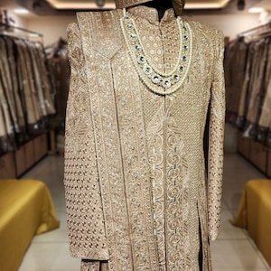 LUXURY GOLDEN BROWN Wedding Sherwani for Groom: Indian Men Wedding ...