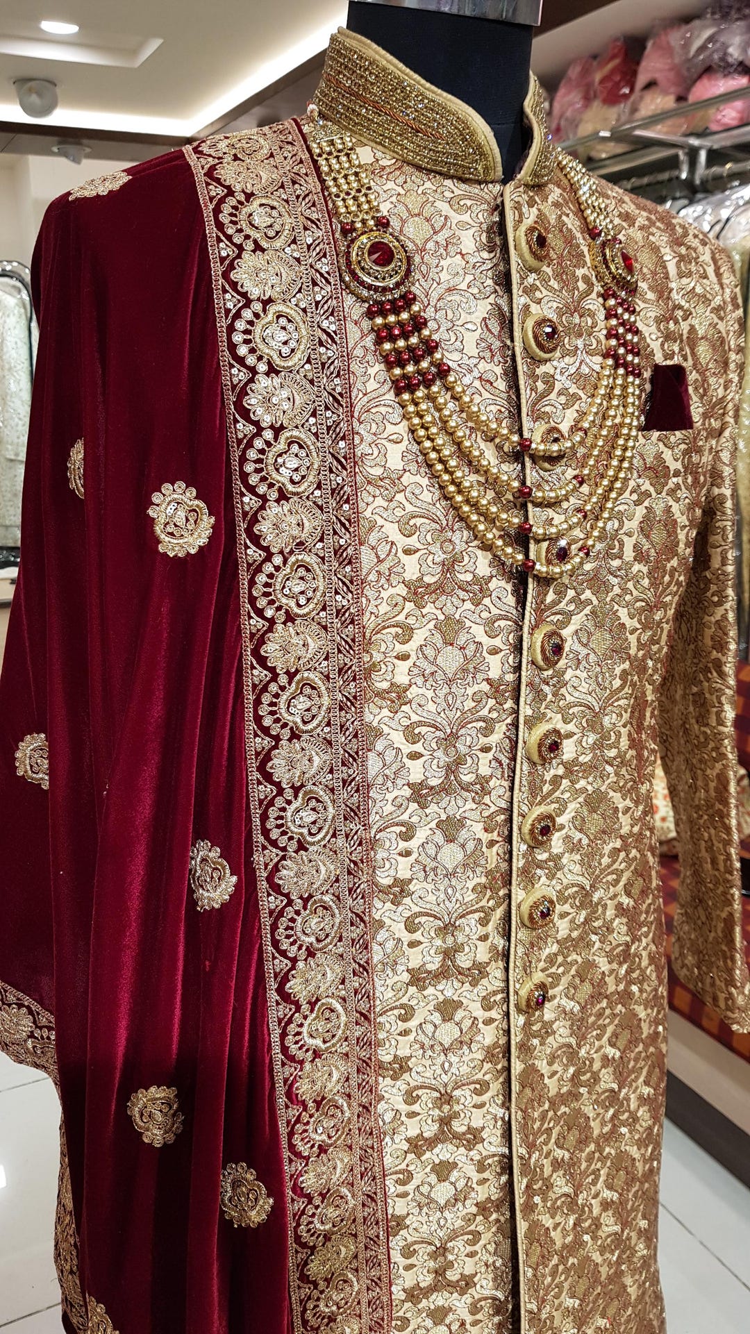 Luxury Golden Wedding Sherwani for Groom : Indian Groom Outfit - Etsy