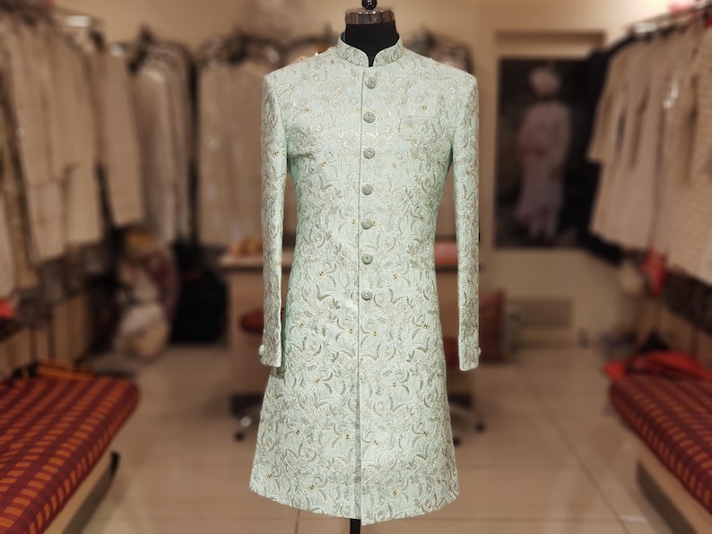 LUXURY PASTEL GREEN Wedding Sherwani for Groom : Indian Men Wedding ...