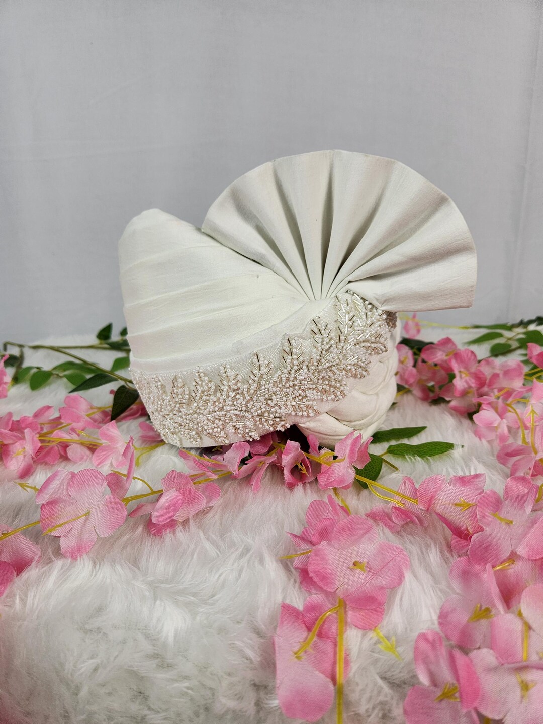 Off White Wedding Groom Turban : Indian Sherwani Safa, Adjustable Pagdi ...