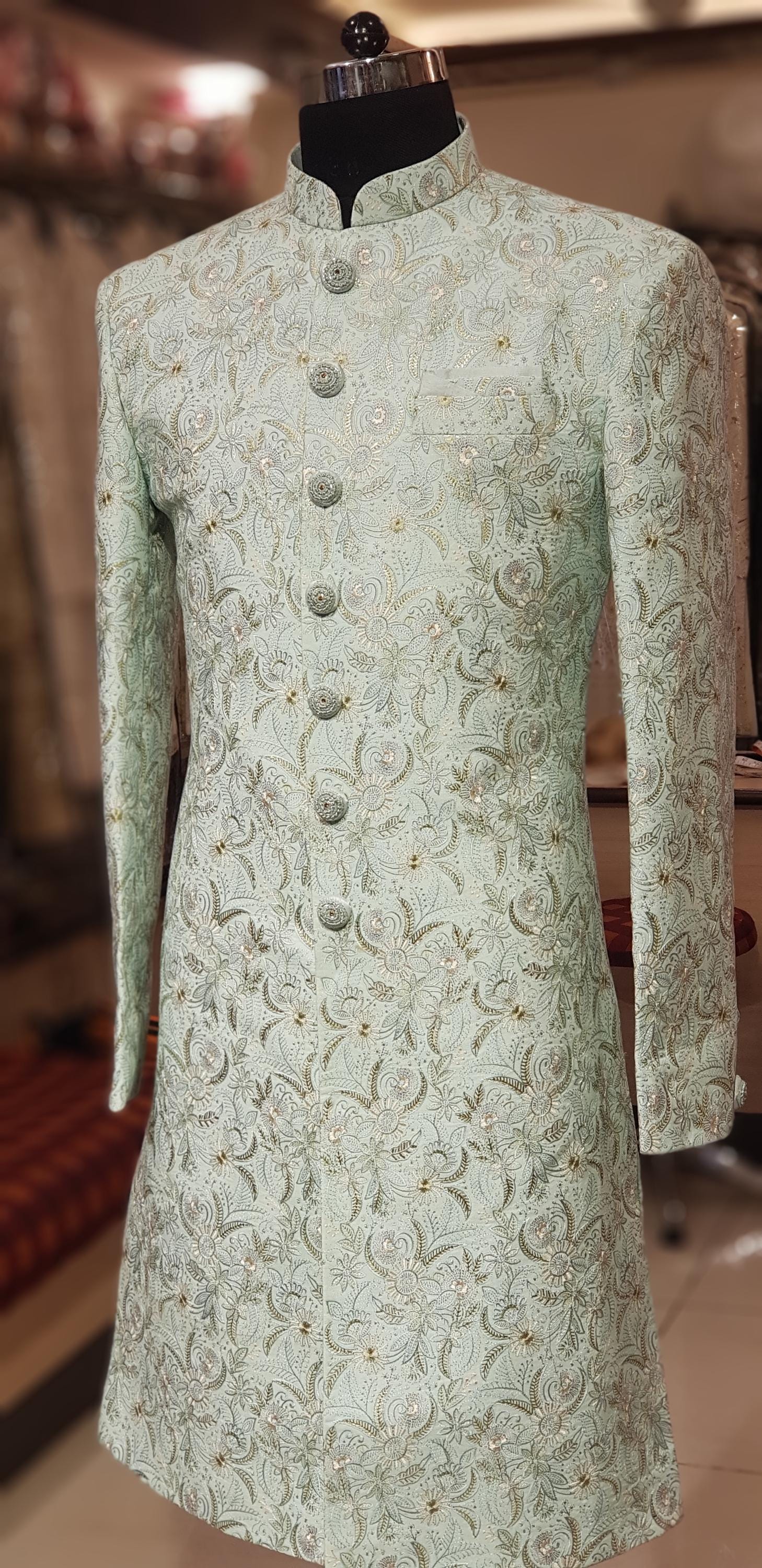 LUXURY PASTEL GREEN Wedding Sherwani for Groom : Indian Men Wedding ...