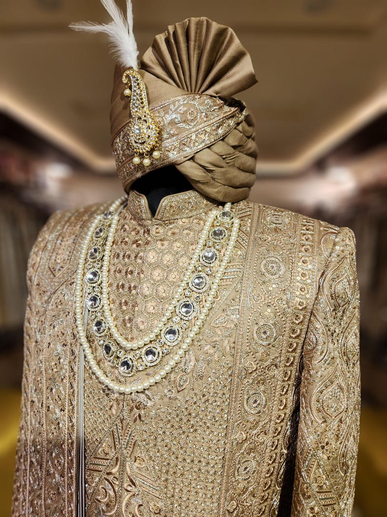 LUXURY GOLDEN BROWN Wedding Sherwani for Groom: Indian Men Wedding ...
