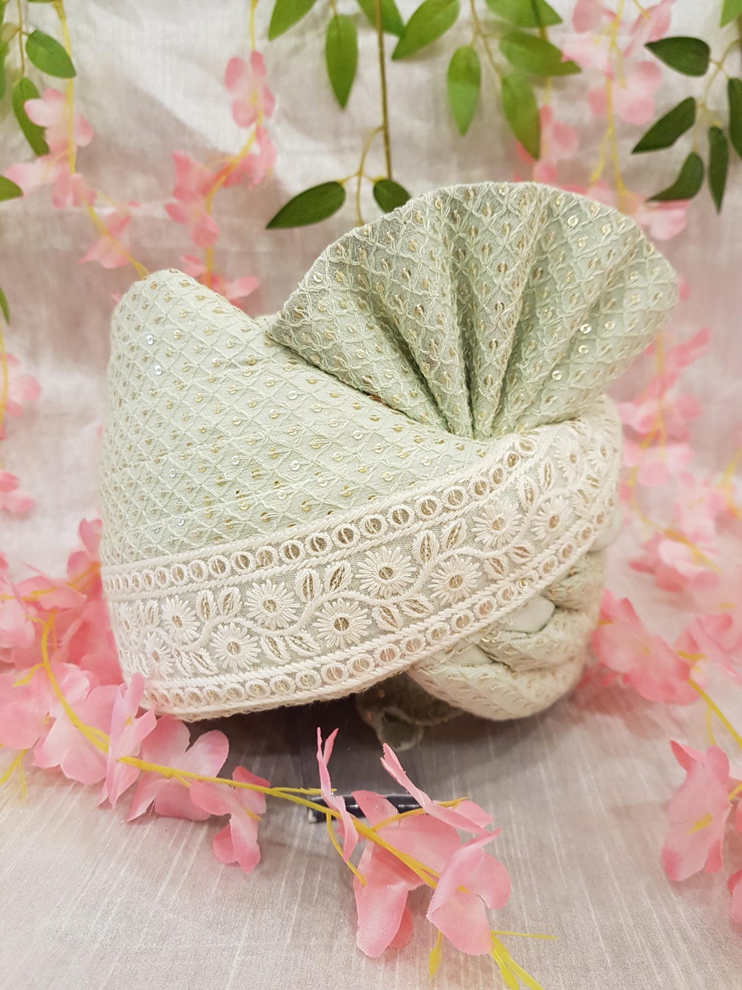 Pastel Green Groom Turban: Indian Wedding Safa With Adjustable Velcro ...