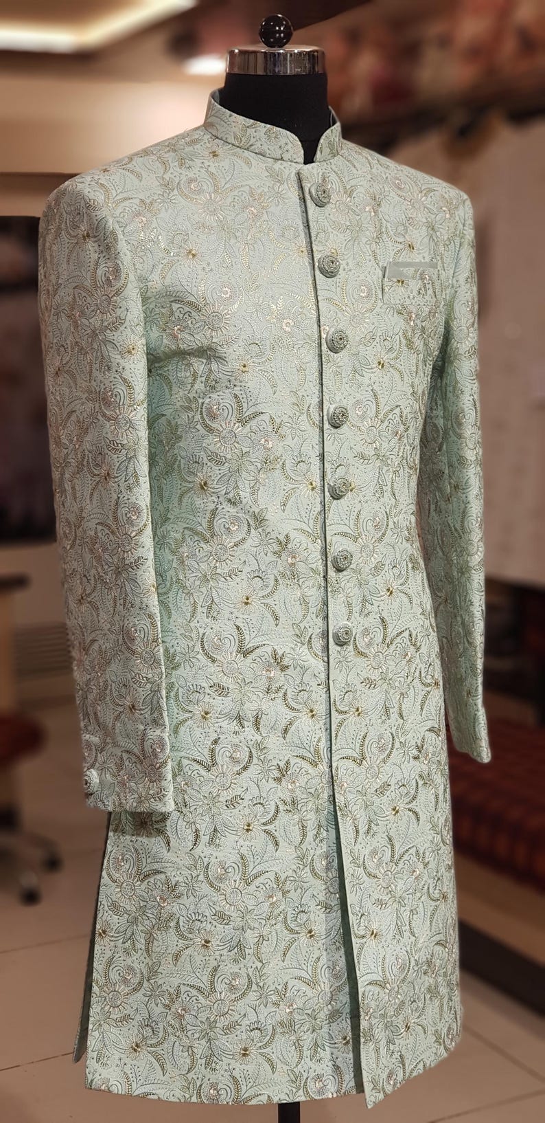 LUXURY PASTEL GREEN Wedding Sherwani for Groom : Indian Men Wedding ...