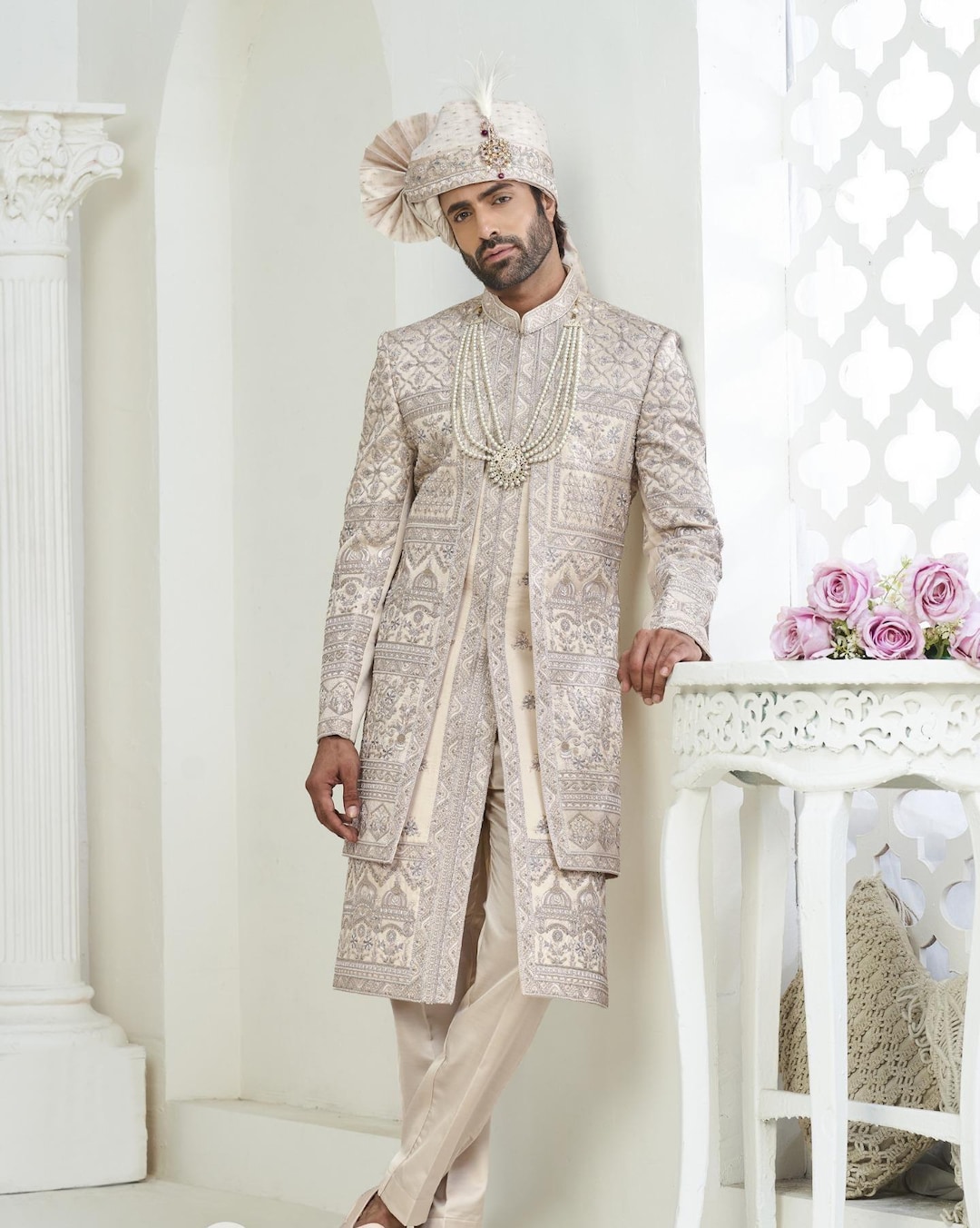 LUXURY ROSE GOLD Wedding Sherwani for Groom: Indian Men Wedding Outfit ...
