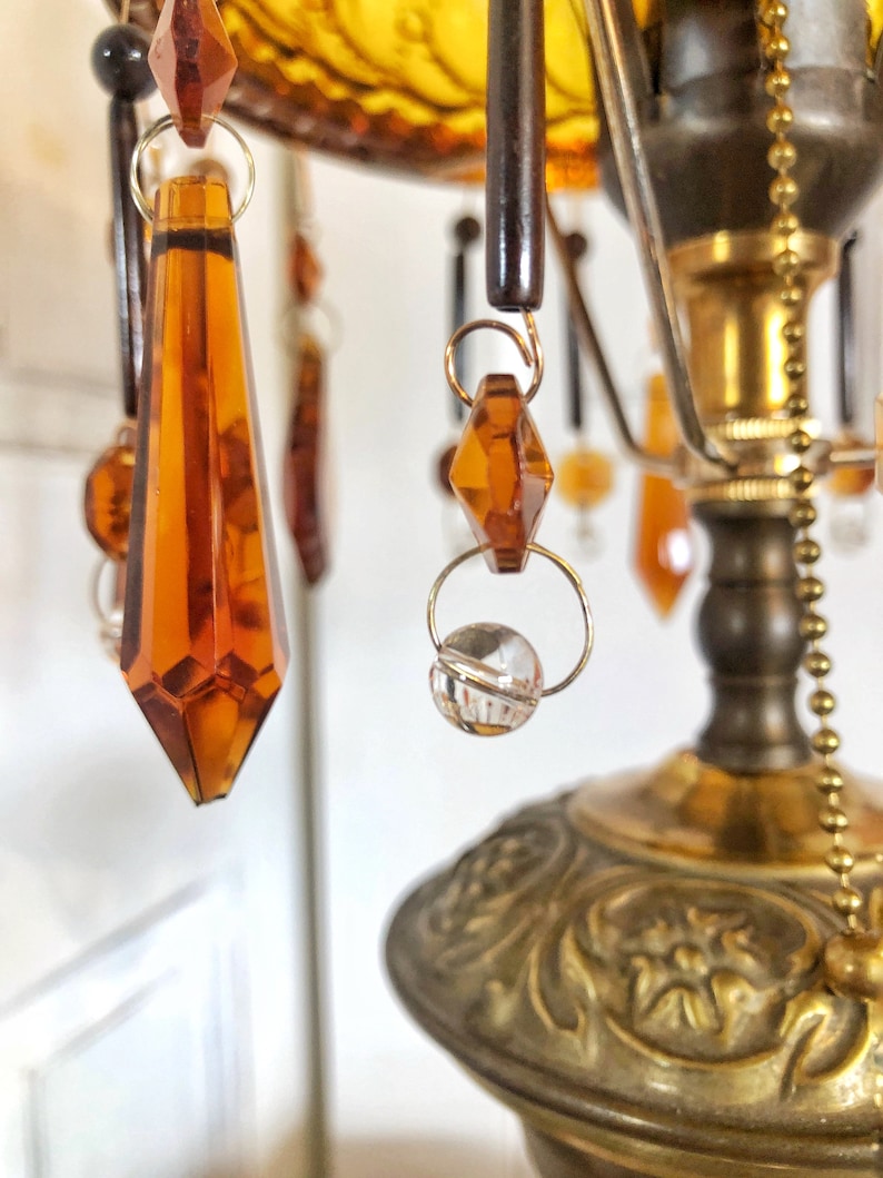 Antique Amber Parlor Table Lamp With Diamond/quilted Glass Shade - Etsy