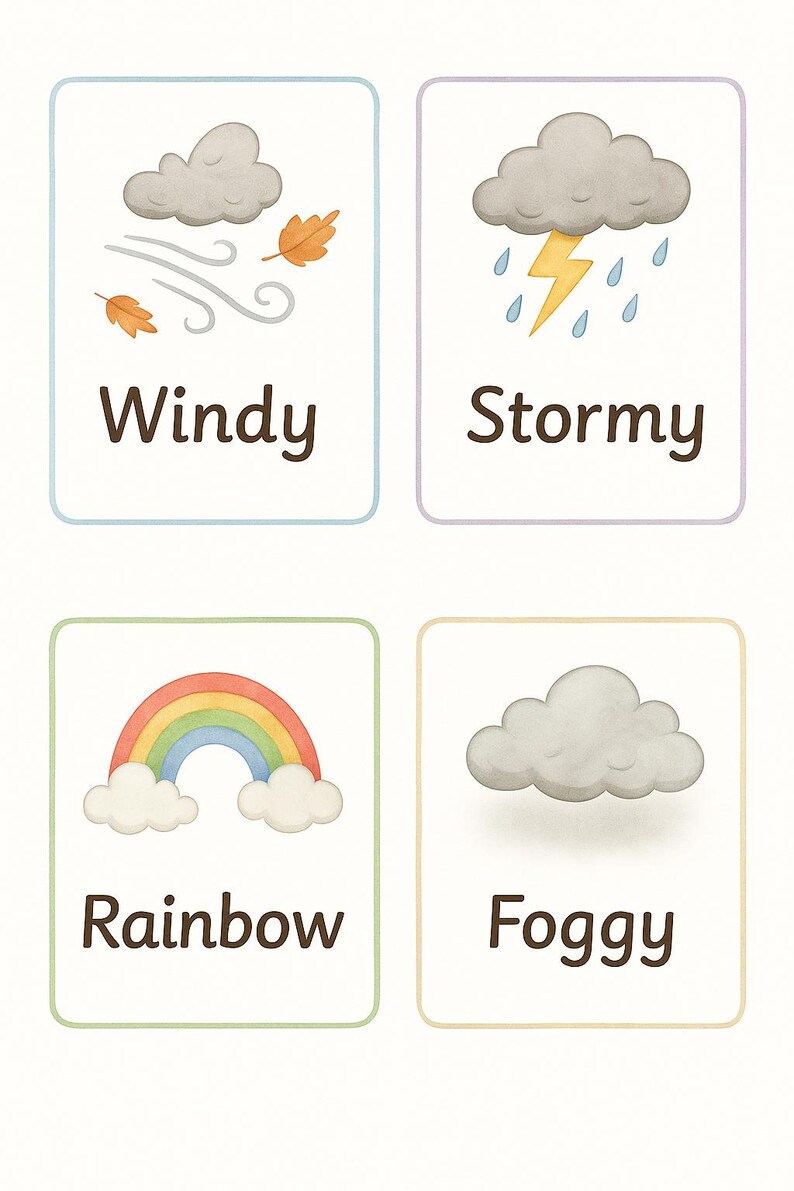 Montessori Weather Chart Printable: Watercolor Learning Cards (digital ...