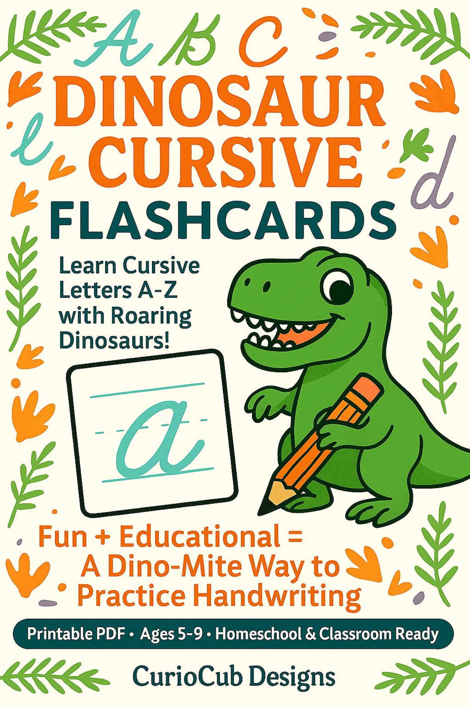 Dinosaur Cursive Flashcards A–Z | Printable Handwriting Practice for ...
