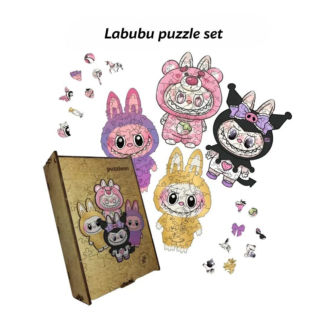Labubu Wooden Puzzle Set – Cute Cartoon Character Jigsaw, Colorful ...