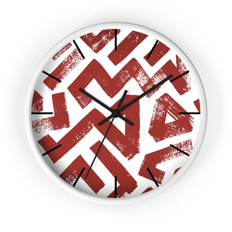 Red Geometric Wall Clock: Grunge Style, Silent Movement - Etsy