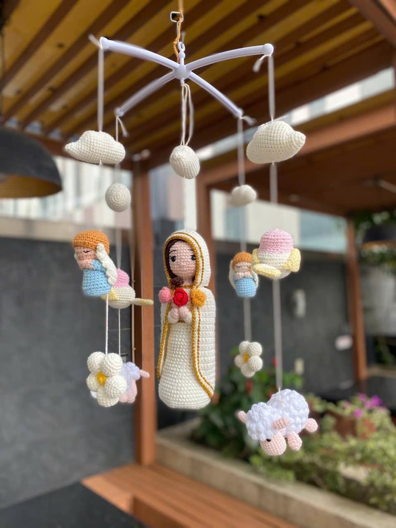 Handmade Baby Crib Mobile With Rose Virgin Mary – Catholic Nursery ...