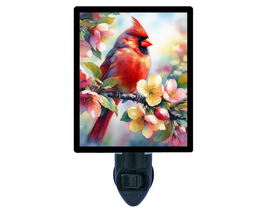 Cardinal in Spring Blossoms Night Light – Red Bird Plug-in Home Decor ...