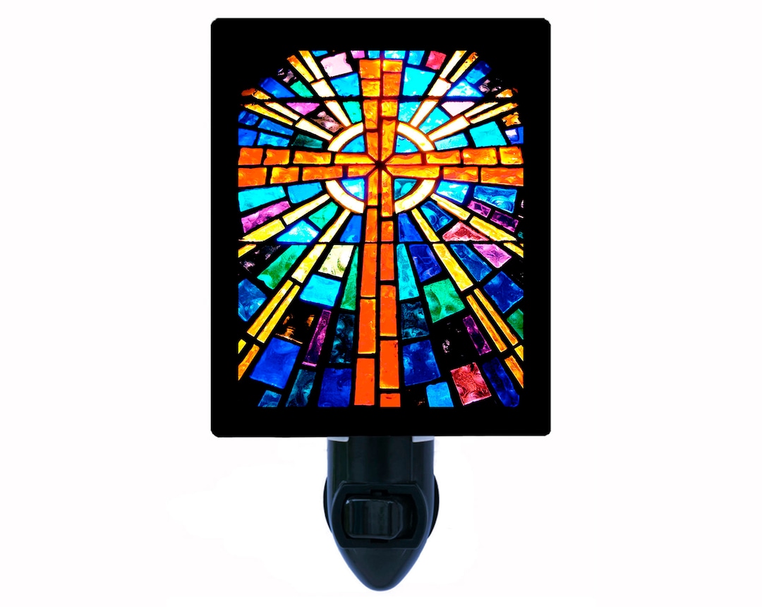 Stained Glass Cross – Religious Night Light – Christian Faith Decor ...