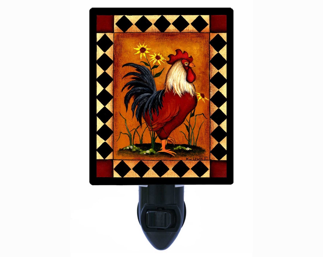 Decorative Photo Night Light, Red Rooster, Kitchen, Country Chicken ...