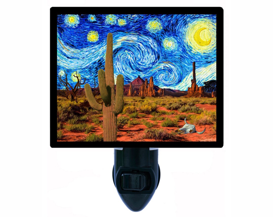 Van Gogh Photo Night Light, Southwest Starry Night, Saguaro Cactus ...