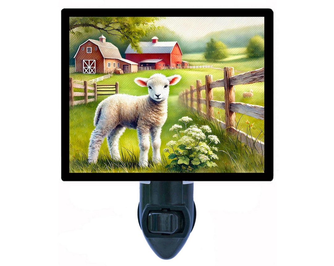 Lamb in Gentle Pasture – Barn Country Night Light – Rustic Plug in ...