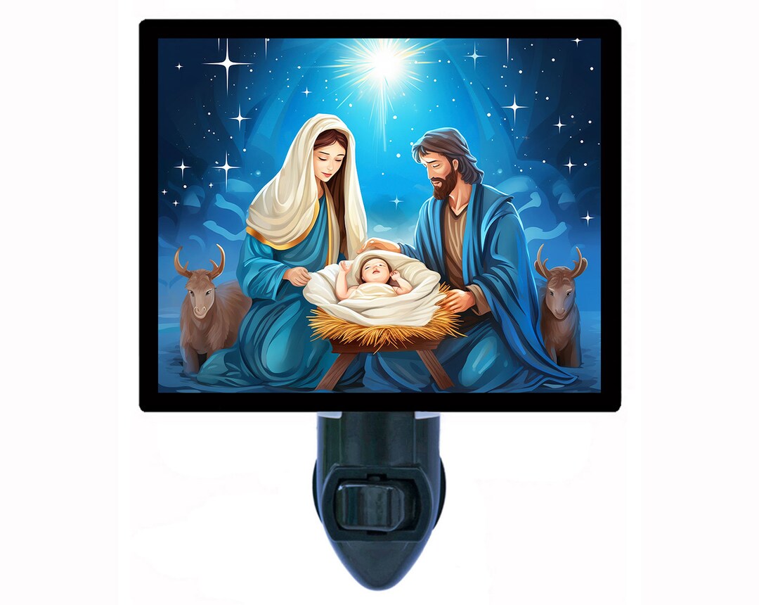 Blue Nativity – Holy Family Christmas Night Light – Baby Jesus ...