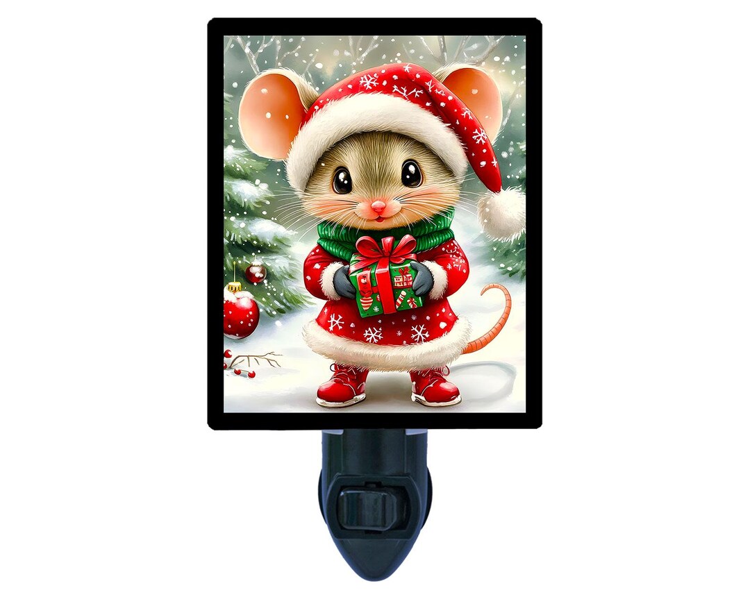 Christmas Mouse Night Light, Cute Holiday Animal Decor With Gift Box ...