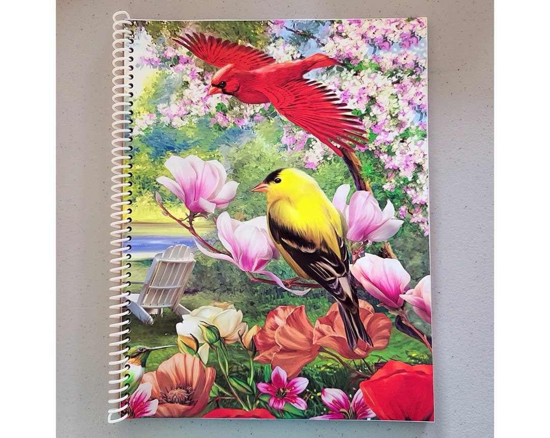 Custom Notebook, Bird Song, Birds, Garden, Flowers, Spring, Cardinal - Etsy