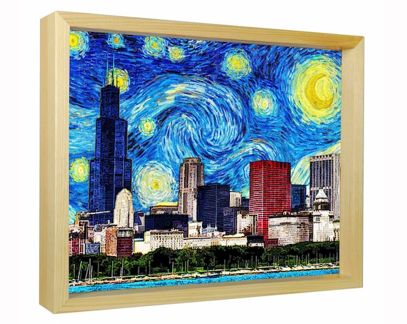 Suncatcher Chicago Starry Night Van Gogh Chicago Skyline | Etsy