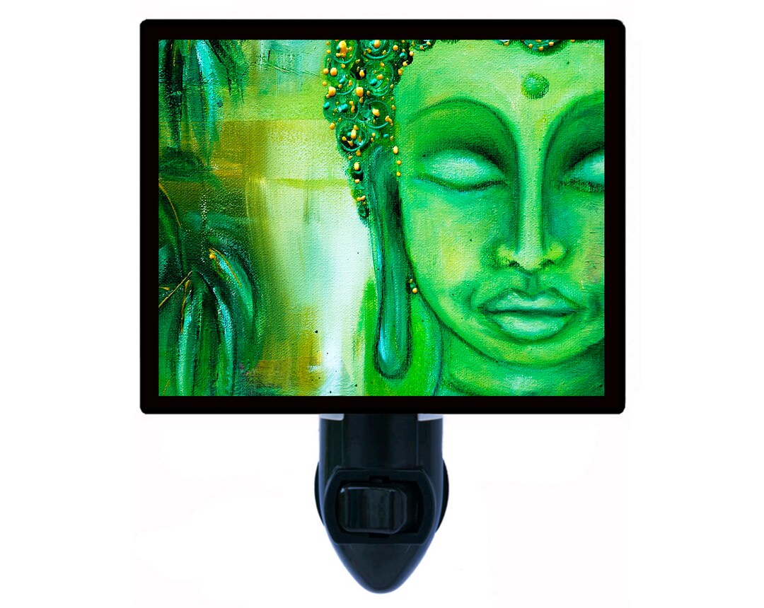 Buddha Decorative Photo Night Light, Buddha Face on Green, Buddhist ...
