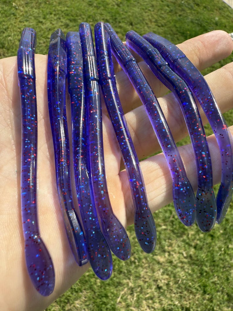 Handmade Junebug Red and Blue Worms: Soft Plastic Bass Fishing Lures ...