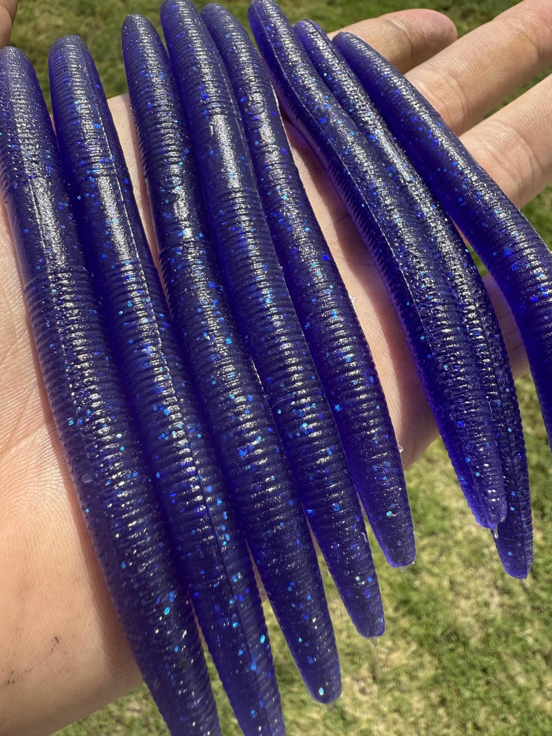 Junebug Blue Finesse Stick Worms: Handmade Soft Plastic Bass Lures, 5 ...