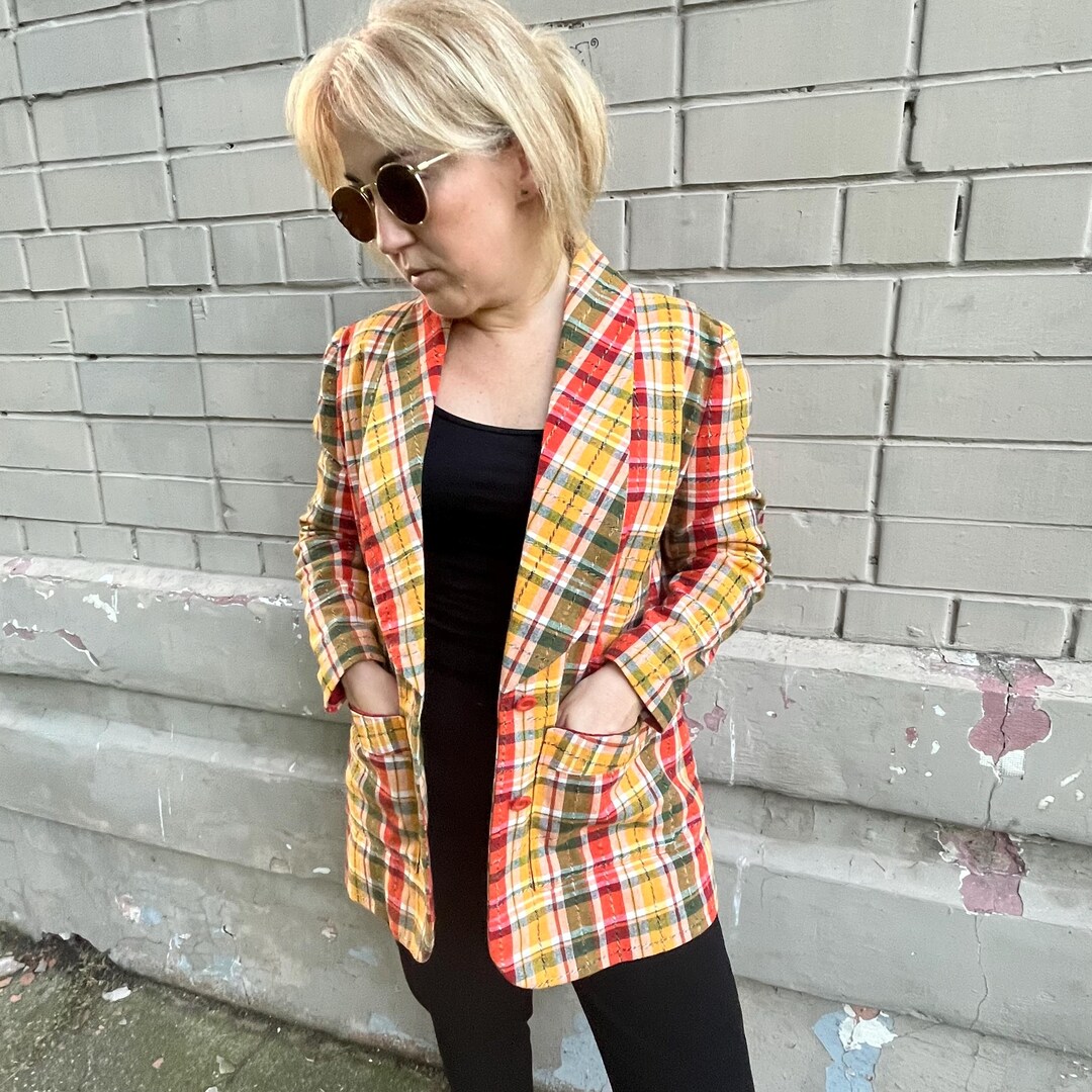 Handmade Vintage Plaid Blazer | Colorful Retro Jacket With Bold Lining ...