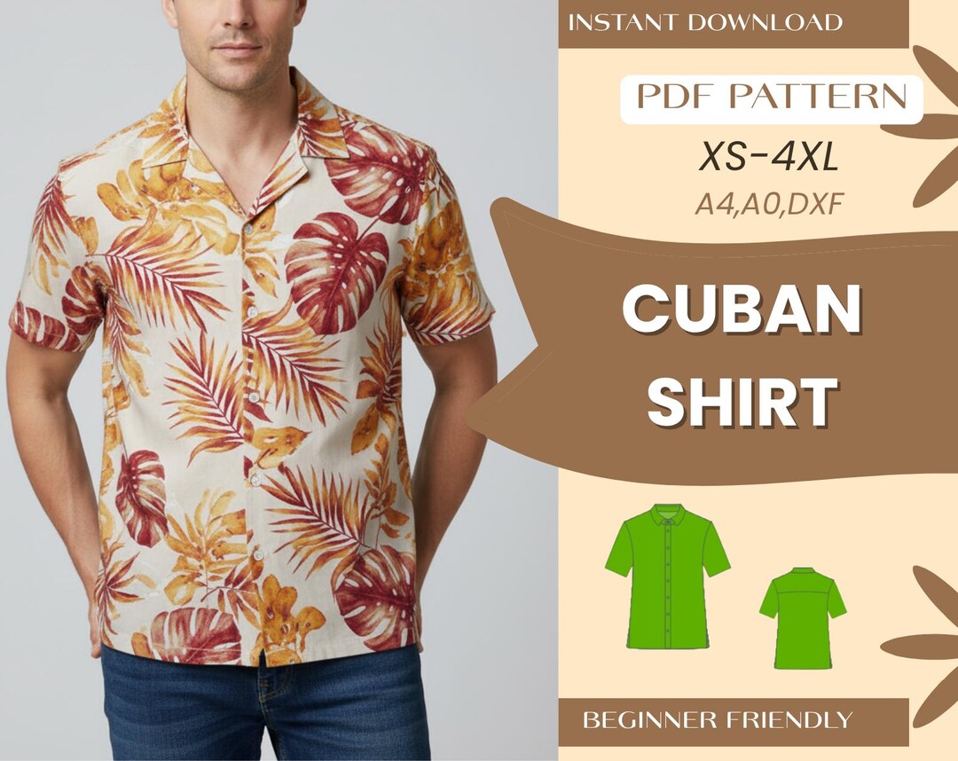 Men’s Cuban Collar Shirt Sewing Pattern PDF | Relaxed Fit Short Sleeve ...