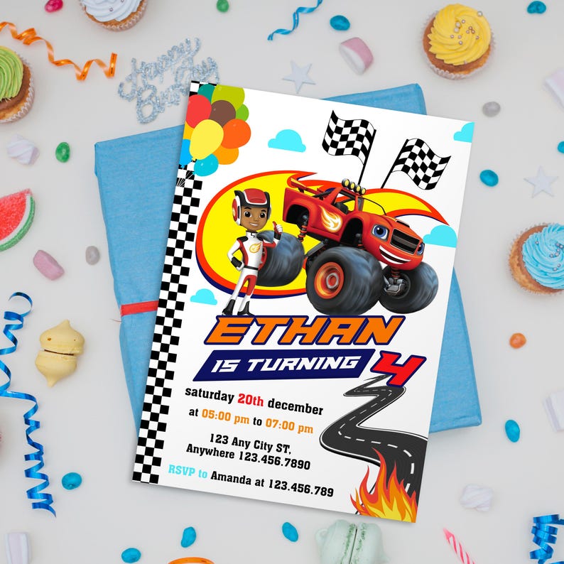 Blaze and the Monster Machines Birthday Invitation | Blaze Birthday ...
