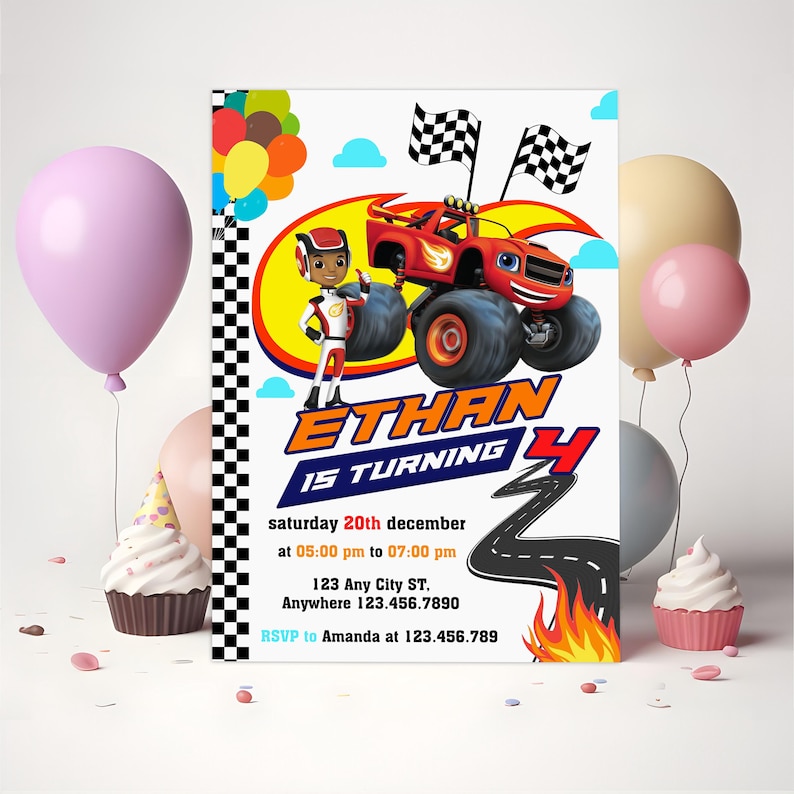 Blaze and the Monster Machines Birthday Invitation | Blaze Birthday ...