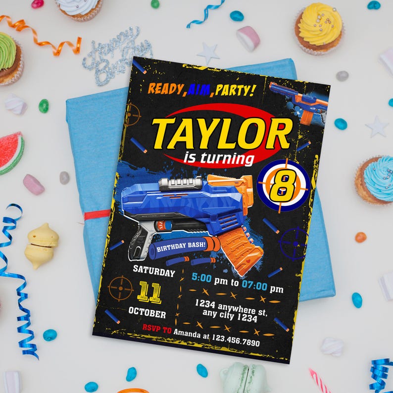 Kids Editable Nerf Birthday Invitation Template, Printable Birthday ...
