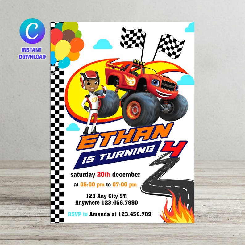 Blaze and the Monster Machines Birthday Invitation | Blaze Birthday ...