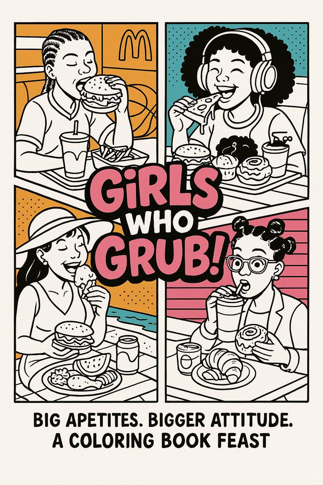 Girls Who Grub! Foodie Coloring Book for Adults and Kids | Funny Snack ...