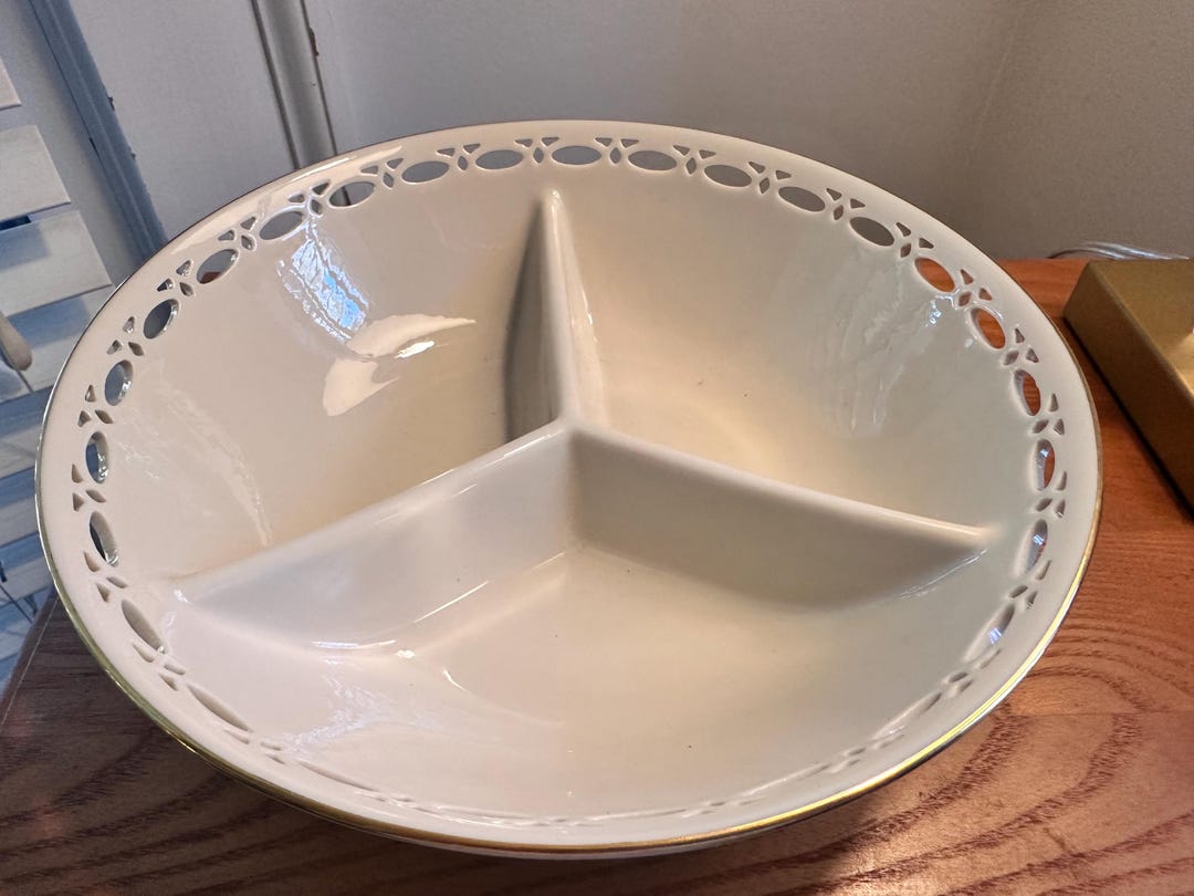 Lenox Matelasse White Porcelain Three-section Condiment Dish With Gold ...