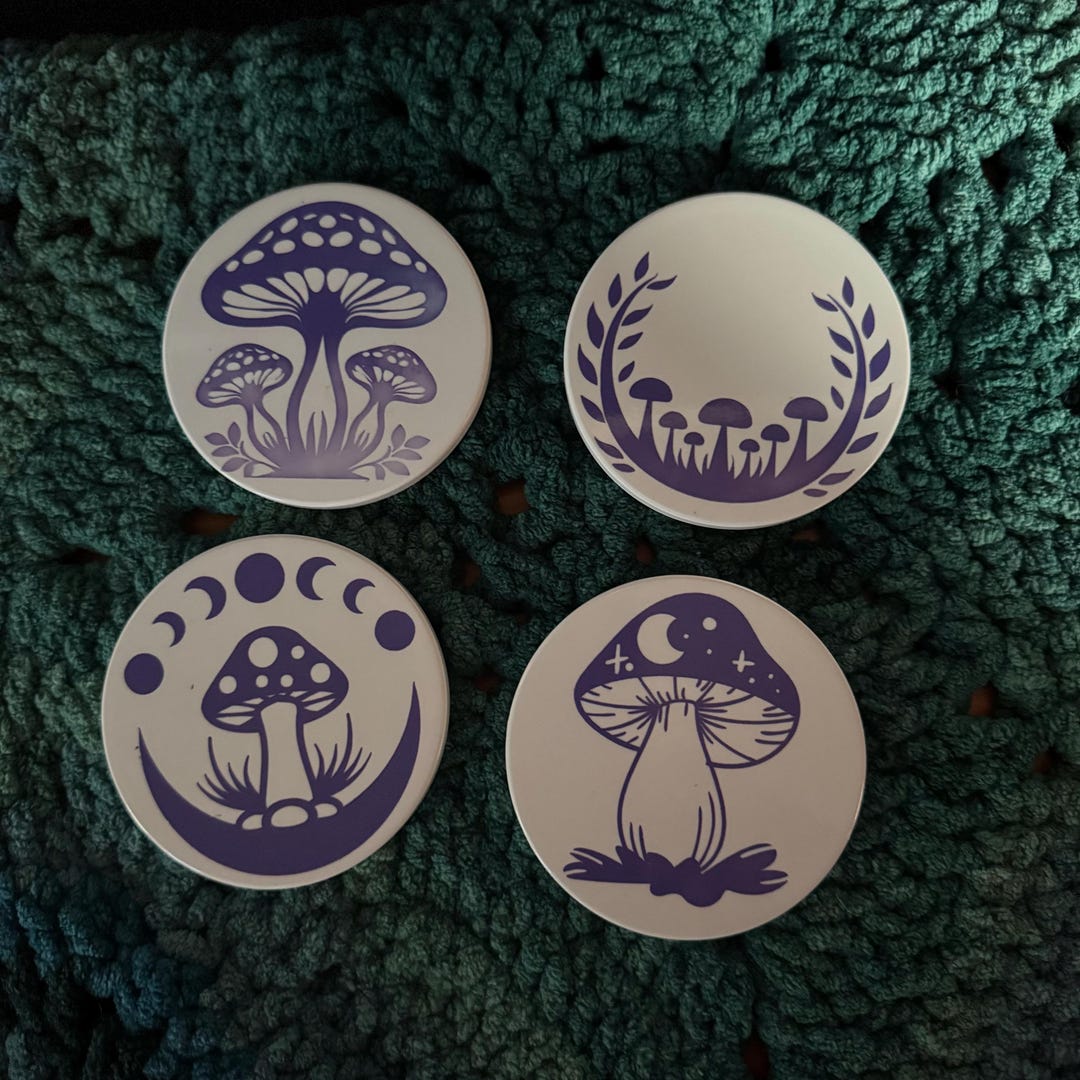 Purple Mushroom Ceramic Coasters (set of 4) - Etsy