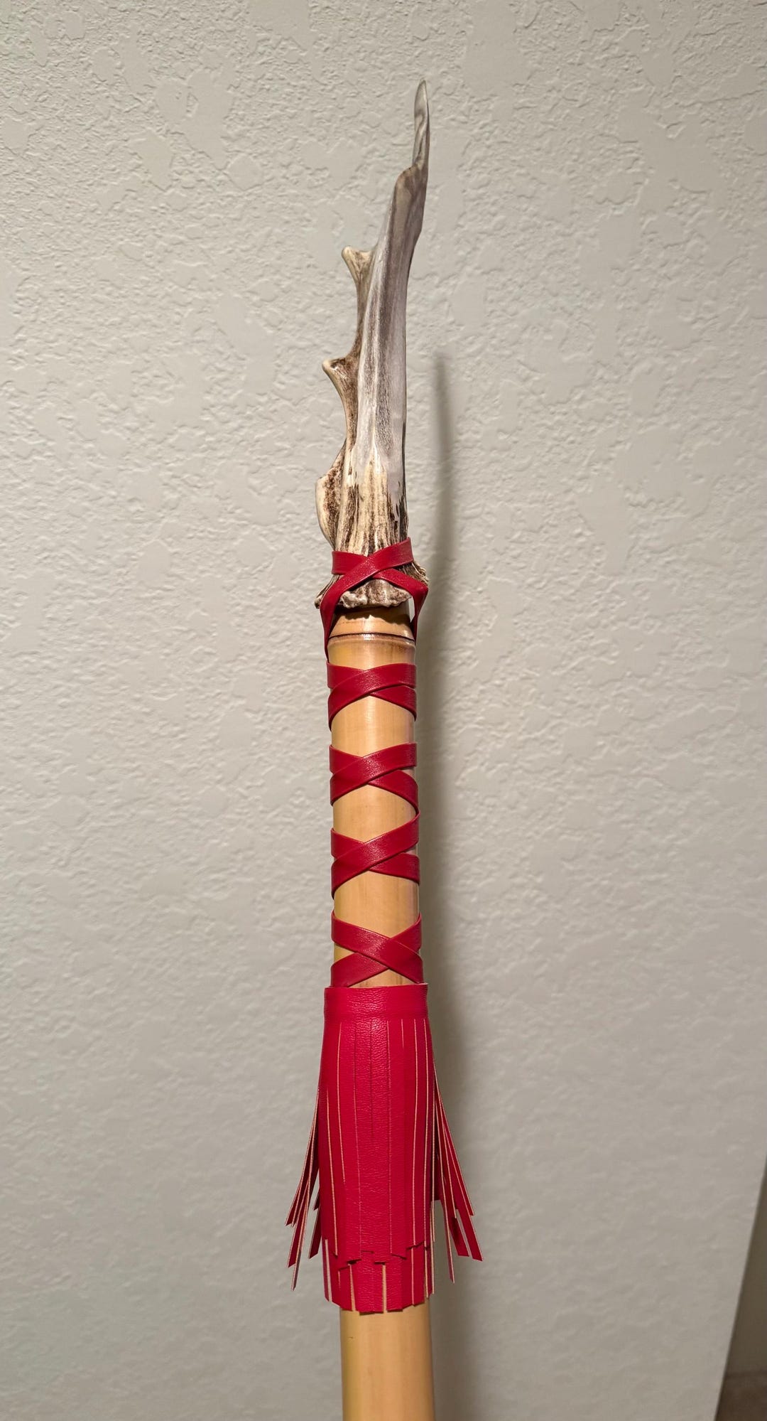 Handmade Bamboo Spear With Whitetail Antler Tip - Red Leather Accent - Etsy