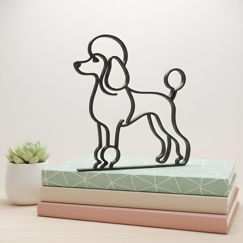 Minimalist Poodle Line Art Sculpture: Modern Black 3D Printed Dog Decor ...