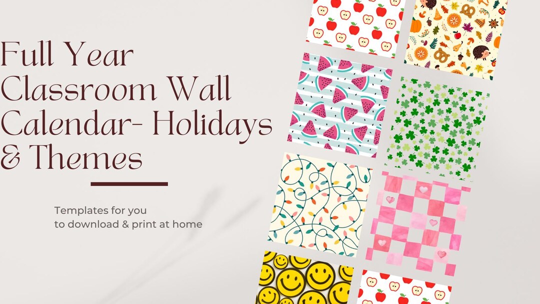 Classroom Wall Calendar Full Year- Holidays & Themes - Etsy