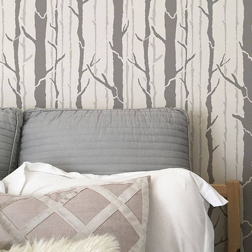 Tree Wall Stencil Painting Forest Trees on Feature Wall in - Etsy