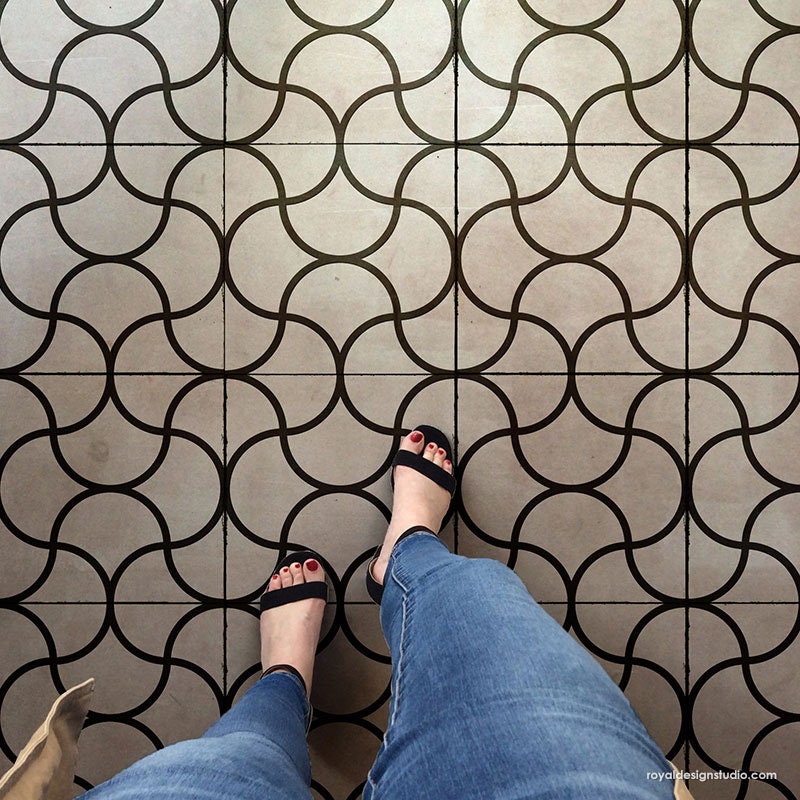 Geometric Tile Stencil - Osaka Scallops Floor Pattern - Etsy
