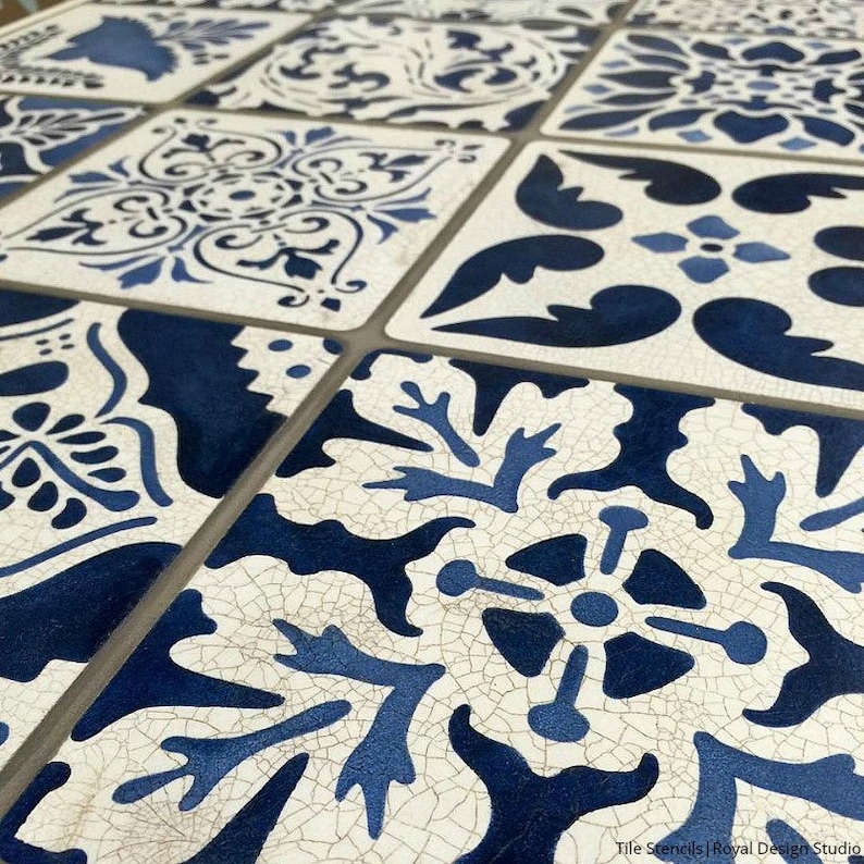 Mexican Tile Talavera Stencils Set - Painting DIY Faux Tiles on Boho ...