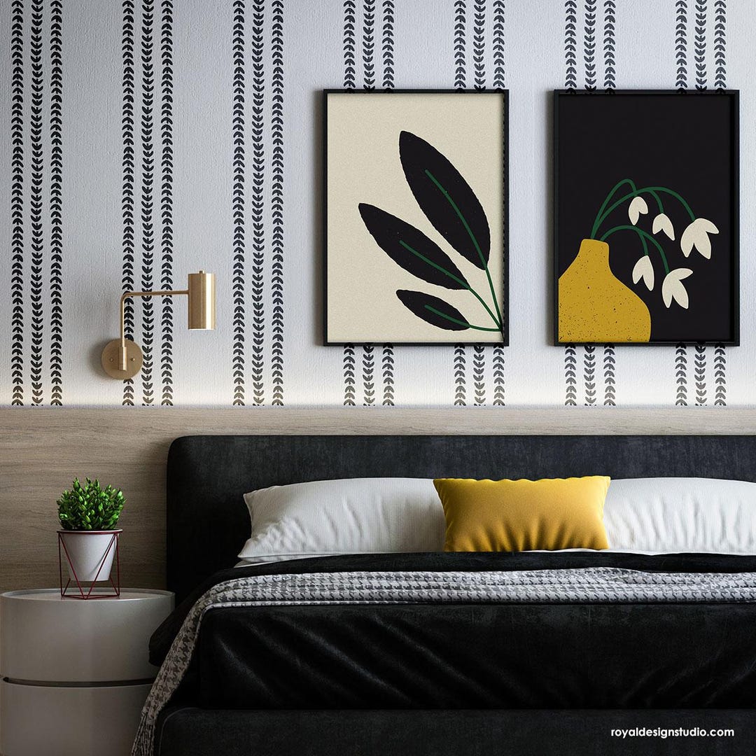 Country Stripe Stencil With Stitching Look | Large Wall Stencil for ...