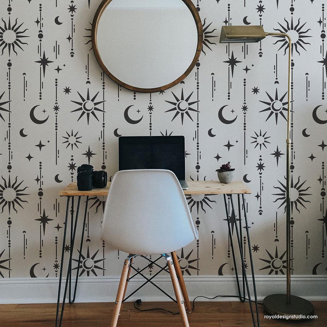 Celestial Moon and Stars Wall Stencil | Stencils for Walls | Star Stencil | Wall Painting ...