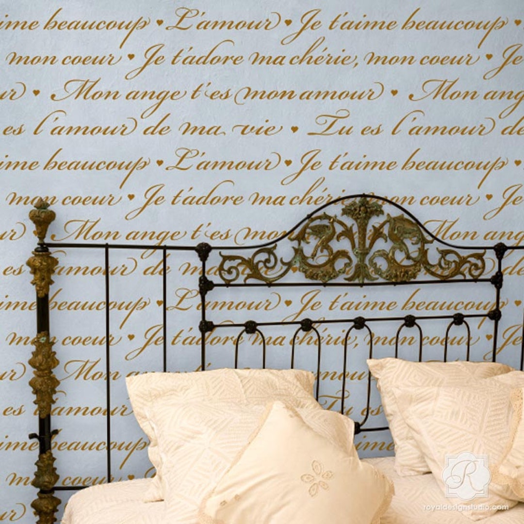French Love Letters Wall Stencil - DIY Painted Wall Mural Decor ...