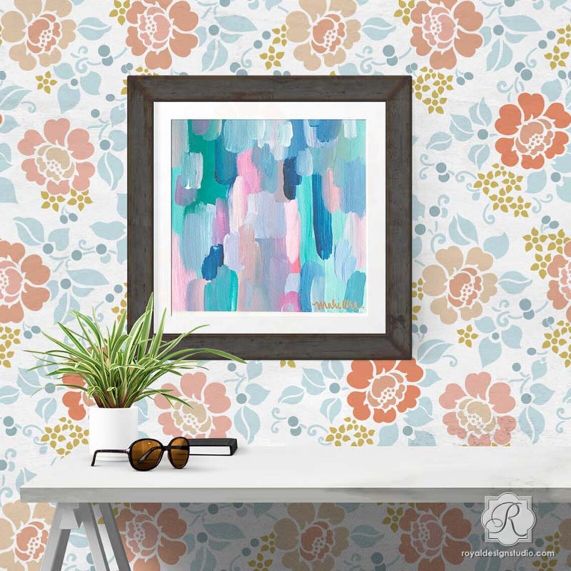 Large Flower Rose Wall Stencils Decorating a Classic Feature | Etsy